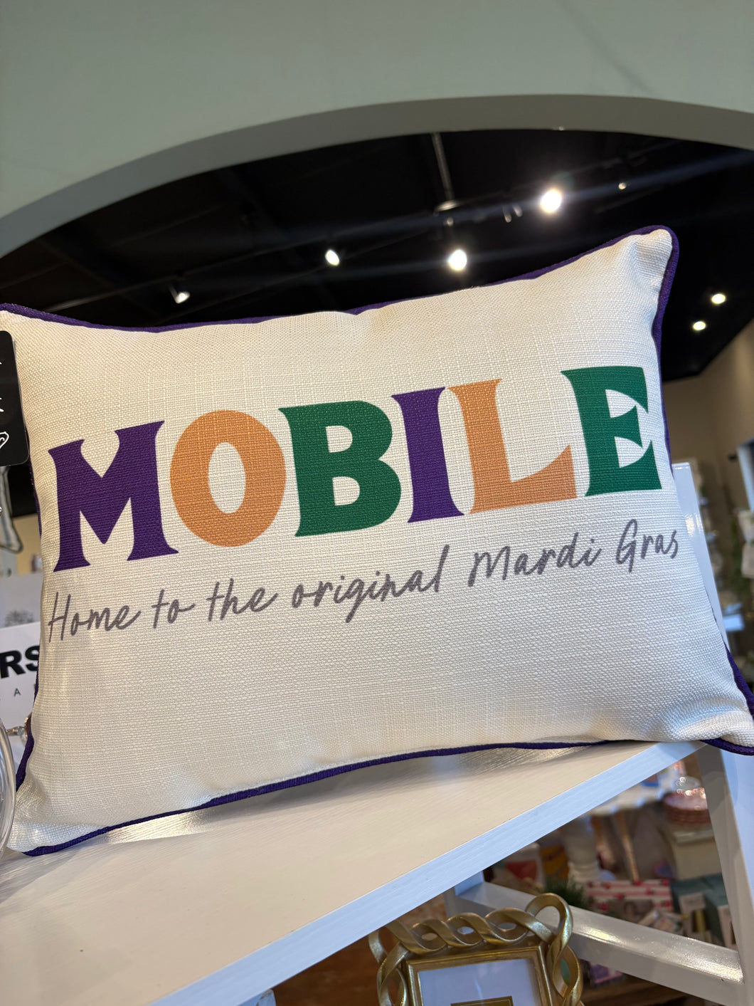 Home of Mardi Gras Pillow Purple Piping Mobile in Mardi Gras Colors ...